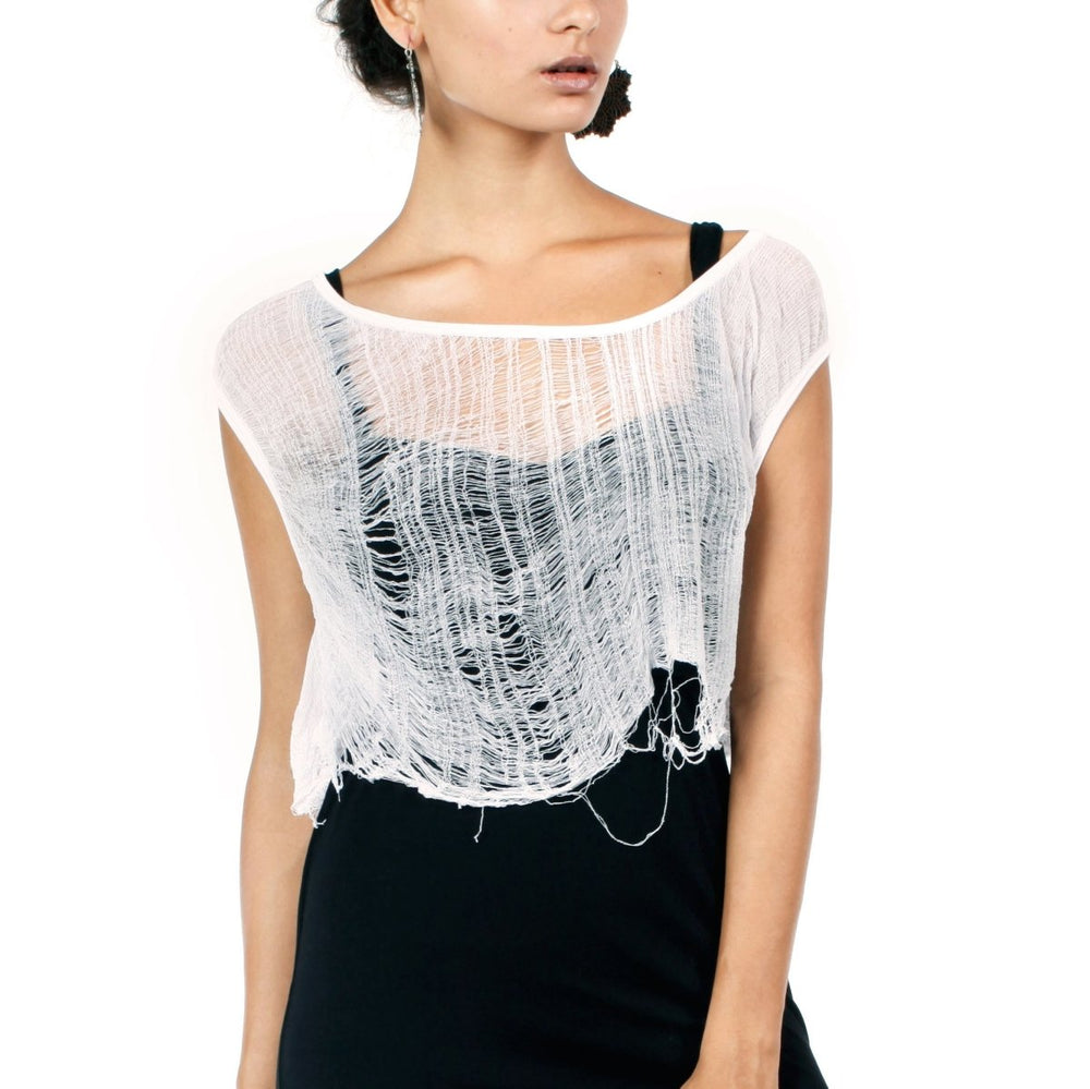 eleven44 Women's Lenzing Refibra™ Shredded Detail Top in White